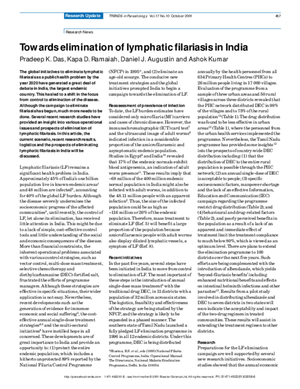 (PDF) Towards elimination of lymphatic filariasis in India
