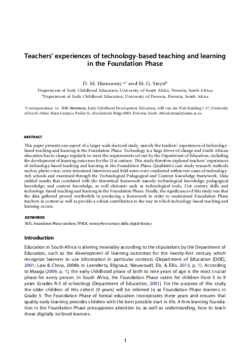 (PDF) Teachers’ experiences of technology-based teaching and learning ...