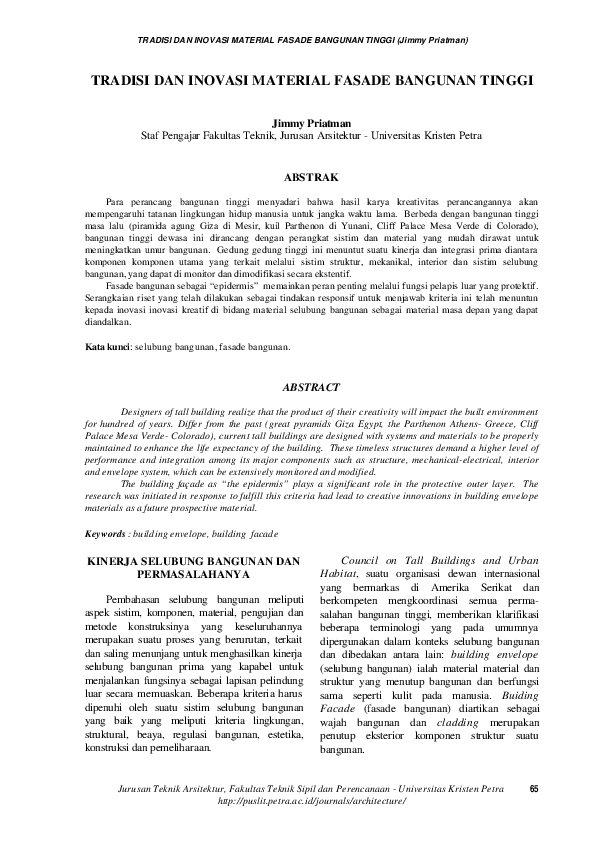 (PDF) Tradisi Dan Inovasi Material Fasade Bangunan Tinggi