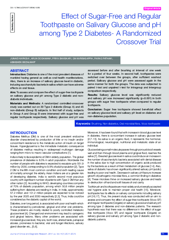 (PDF) Effect of Sugar-Free and Regular Toothpaste on Salivary Glucose ...