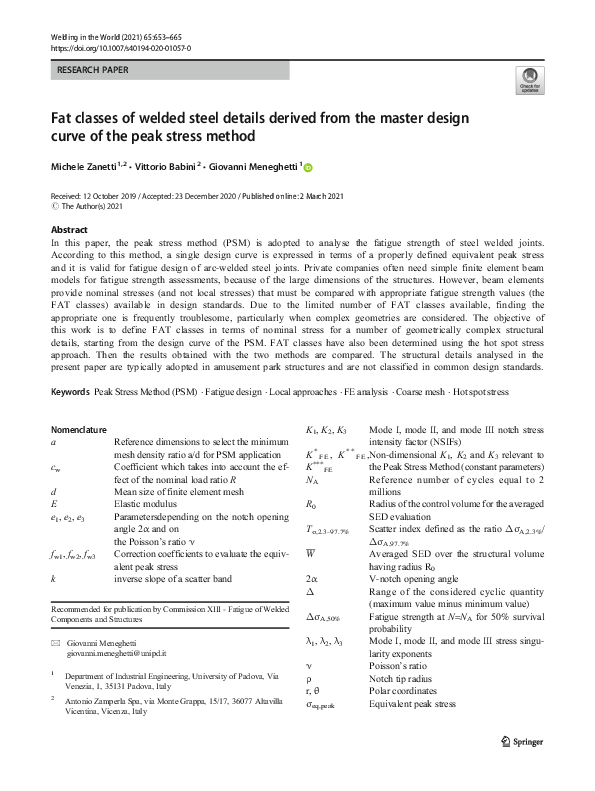 (PDF) Fat classes of welded steel details derived from the master ...