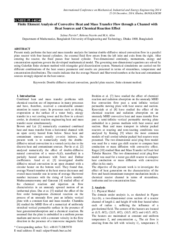 (PDF) Heat and Mass Transfer in a Channel Reactor