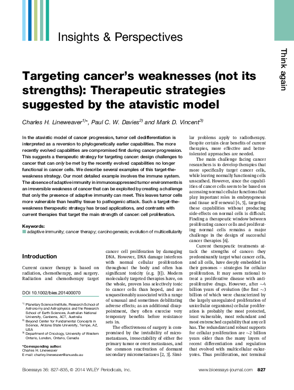 (PDF) Targeting cancer's weaknesses (not its strengths): Therapeutic ...