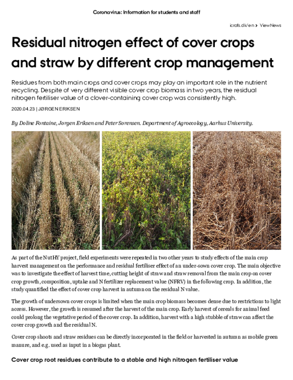 (PDF) Residual nitrogen effect of cover crops and straw by different ...