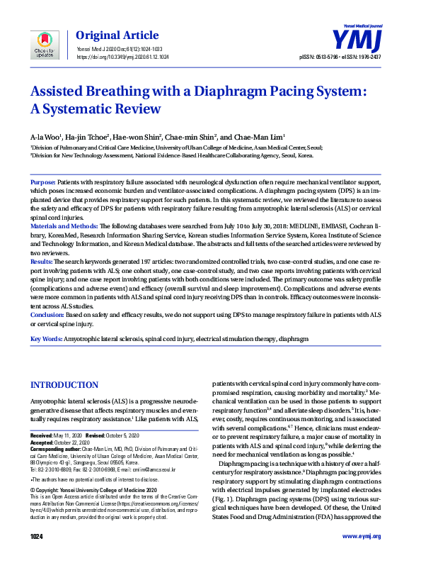(PDF) Assisted Breathing with a Diaphragm Pacing System: A Systematic ...