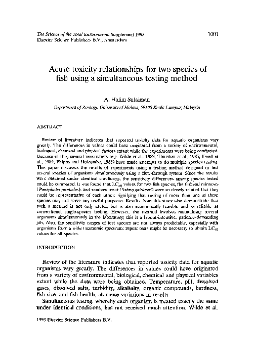 (PDF) Acute toxicity relationships for two species of fish using a ...