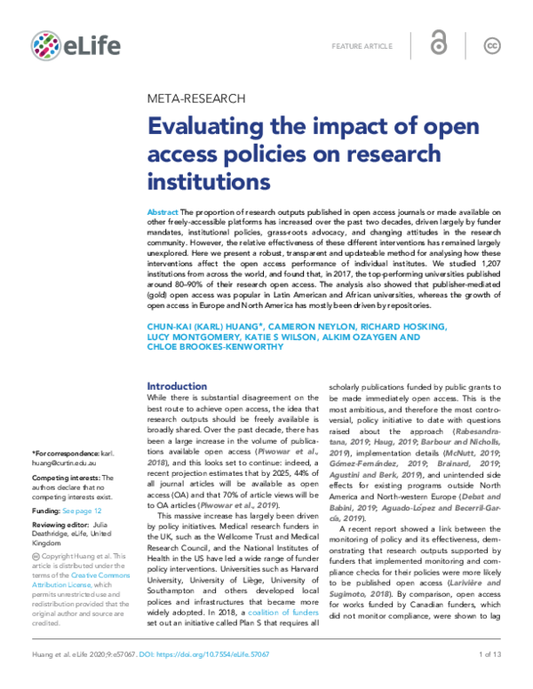 (PDF) Evaluating the impact of open access policies on research ...