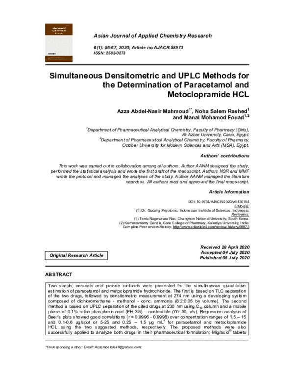 (PDF) Simultaneous Densitometric and UPLC Methods for the Determination of Paracetamol and ...