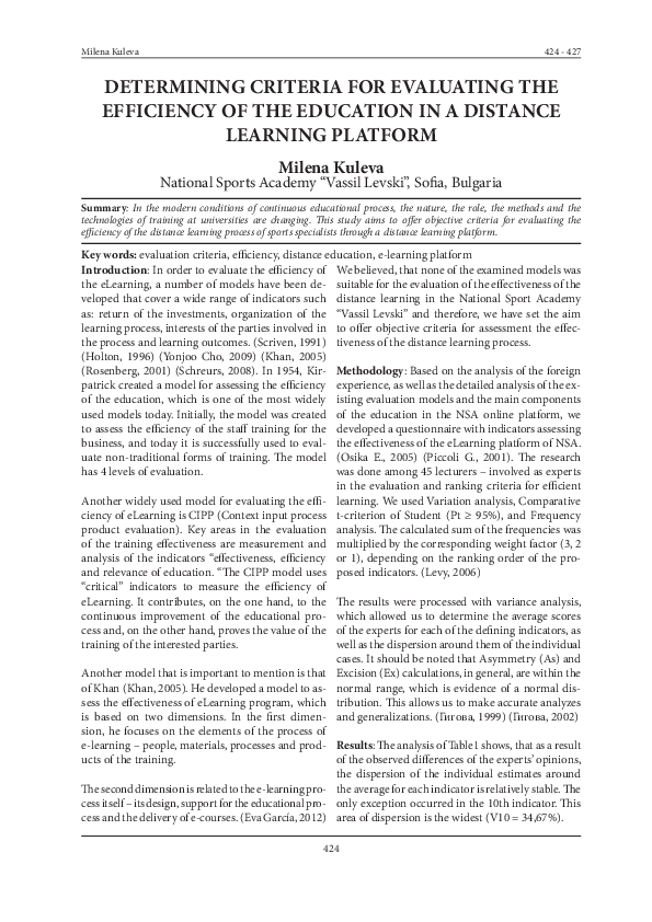 (PDF) Determining Criteria for Evaluating the Efficiency of the ...