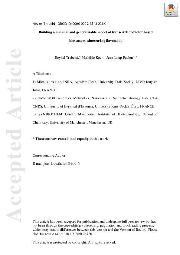 Pdf Building A Minimal And Generalizable Model Of Transcription Factor Based Biosensors