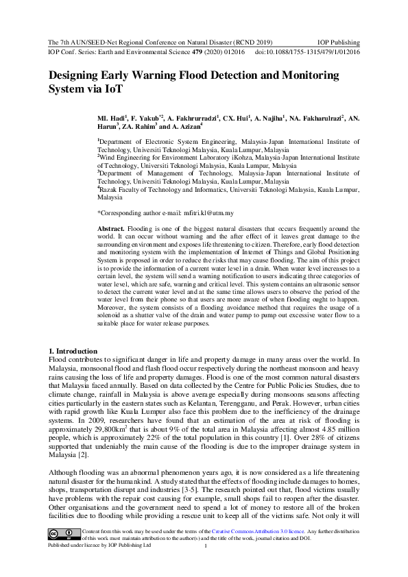 (PDF) Designing Early Warning Flood Detection and Monitoring System via IoT