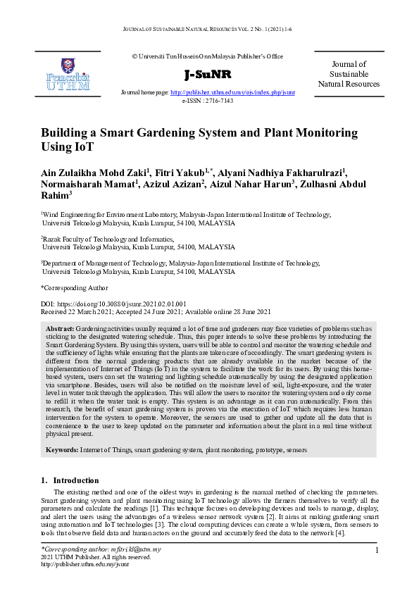 (PDF) Building a Smart Gardening System and Plant Monitoring Using IoT