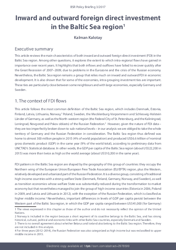 (PDF) Inward and Outward Foreign Direct Investment in the Baltic Sea Region
