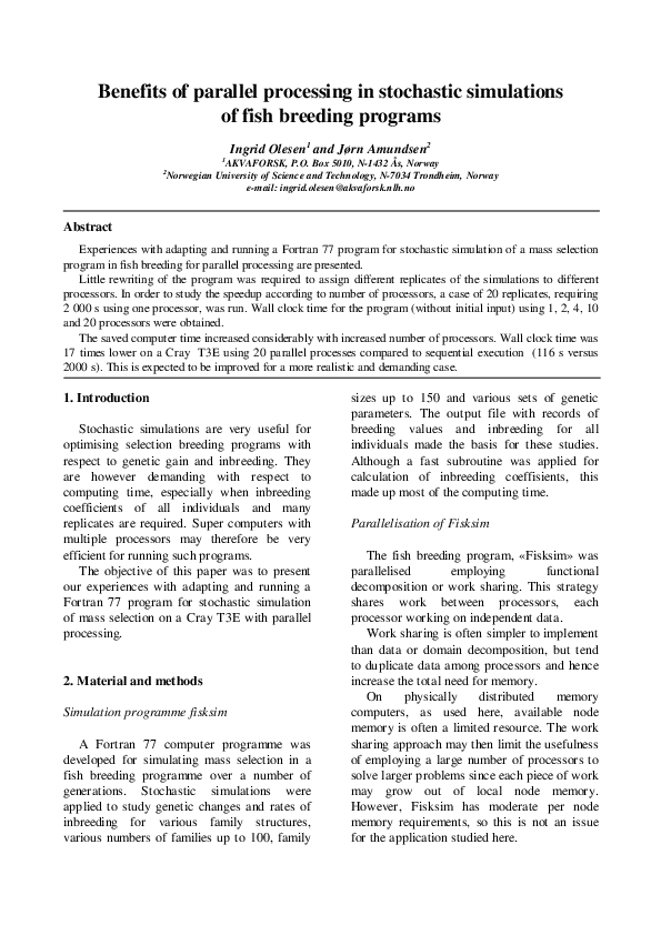 (PDF) Benefits of parallel processing in stochastic simulations of fish breeding programs