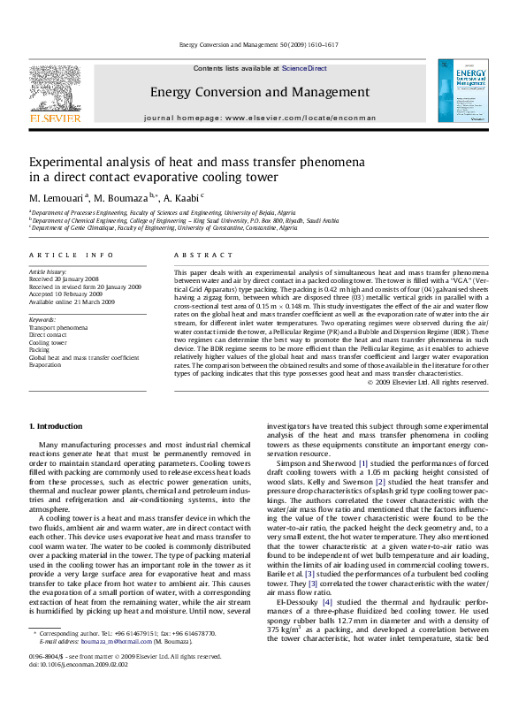 (PDF) Experimental analysis of heat and mass transfer phenomena in a ...