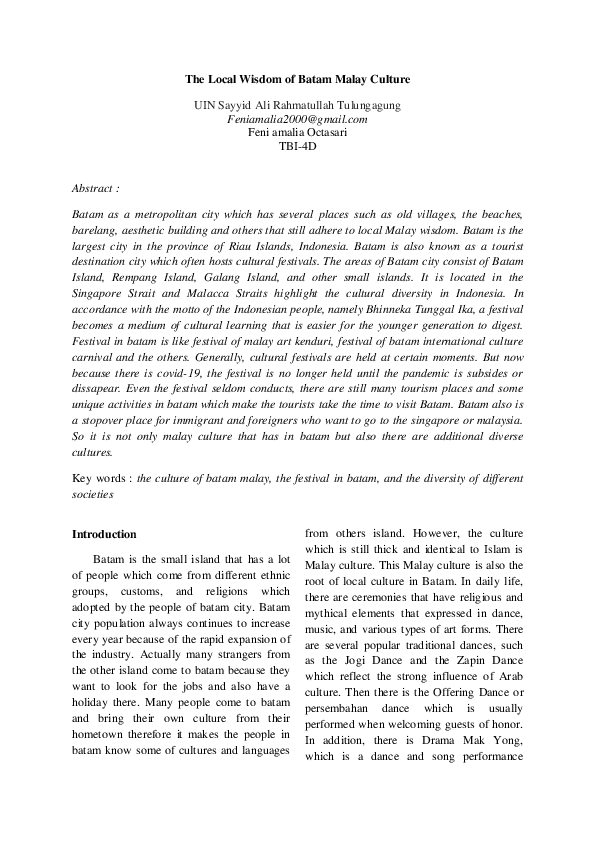 (PDF) The Local Wisdom of Batam Malay Culture