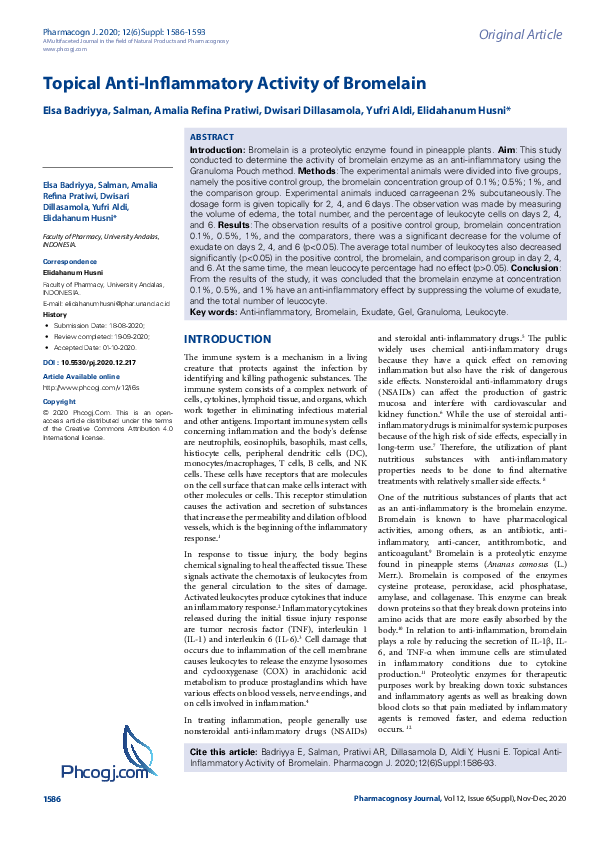 (PDF) Topical Anti-Inflammatory Activity of Bromelain