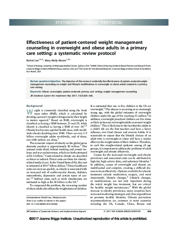 (PDF) Effectiveness of patient-centered weight management counseling in ...