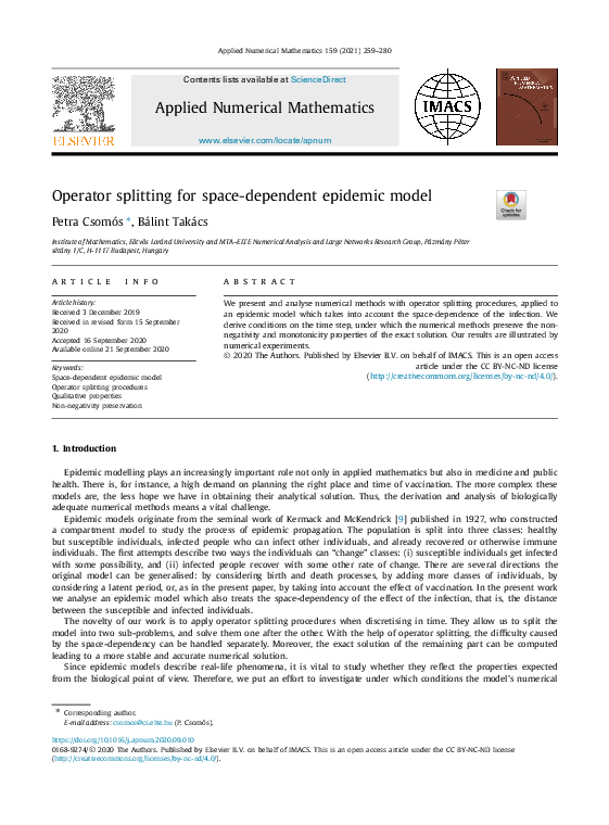 (PDF) Operator splitting for space-dependent epidemic model