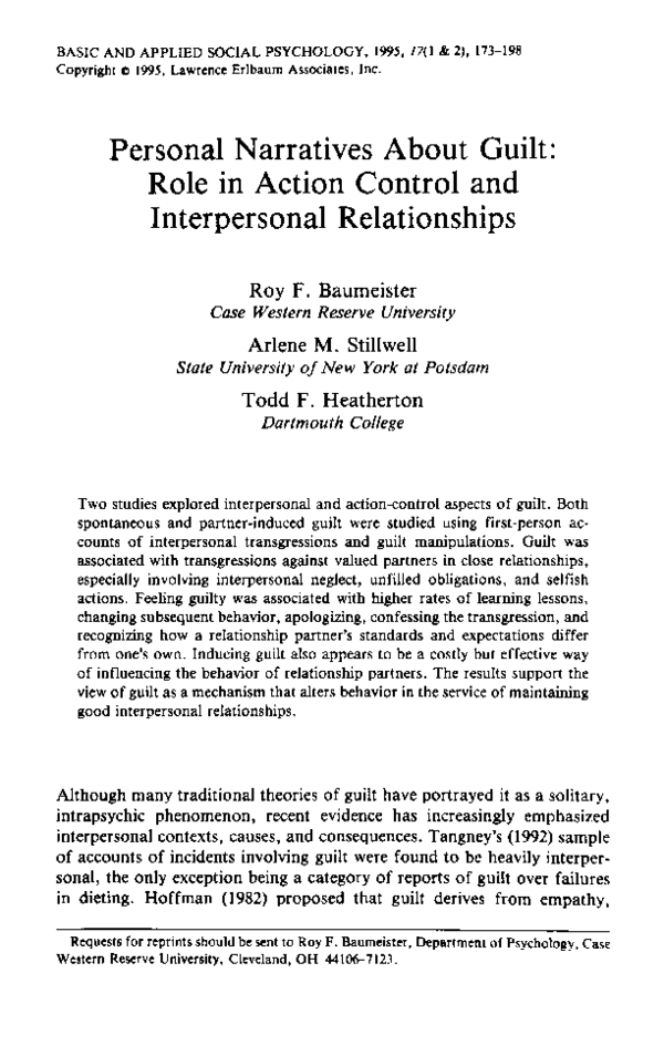 (PDF) Personal Narratives About Guilt: Role in Action Control and ...
