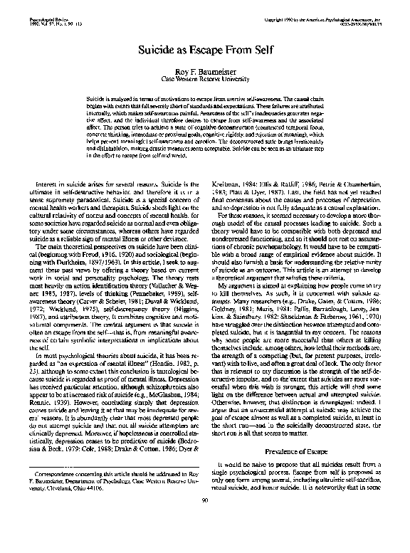 (PDF) Suicide as escape from self
