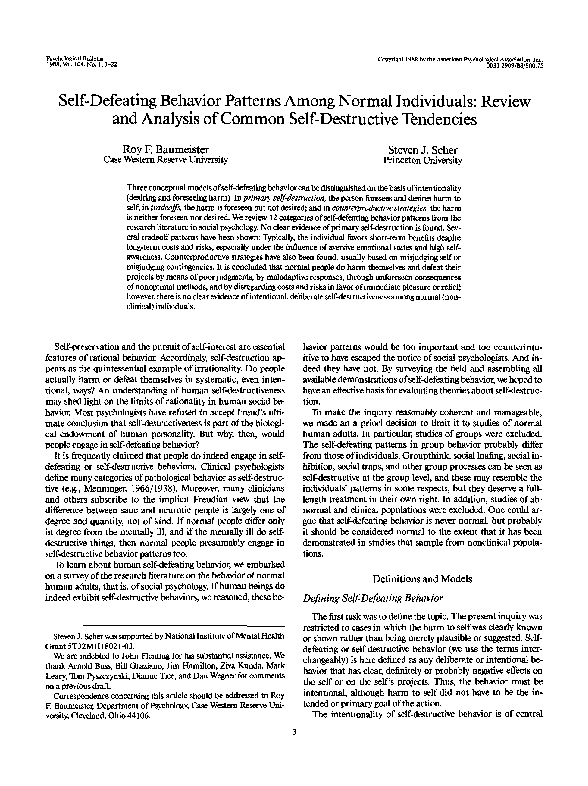 (PDF) Self-defeating behavior patterns among normal individuals: Review ...