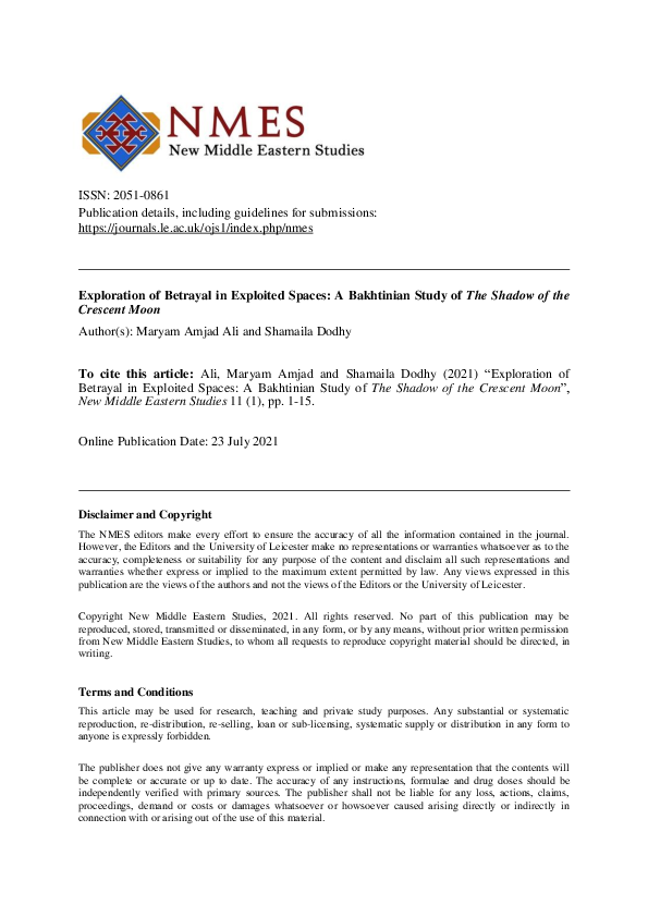 (PDF) Exploration of Betrayal in Exploited Spaces: A Bakhtinian Study of The Shadow of the ...