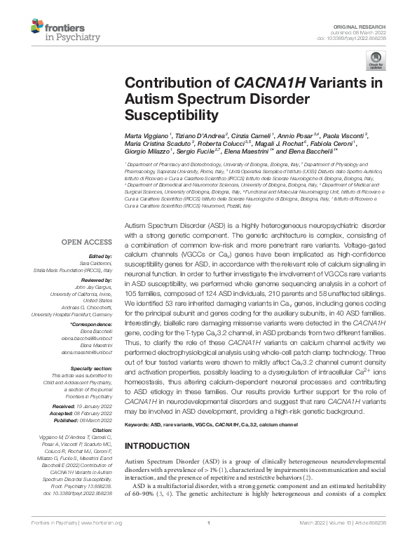 (PDF) Contribution of CACNA1H Variants in Autism Spectrum Disorder ...