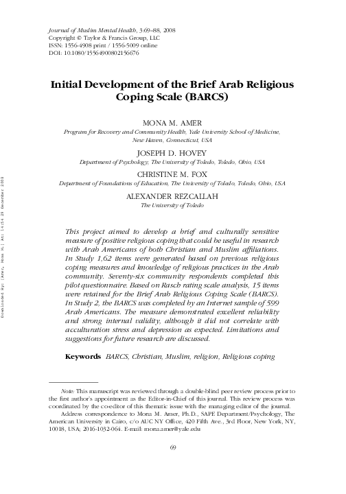 (PDF) Initial Development of the Brief Arab Religious Coping Scale (BARCS)