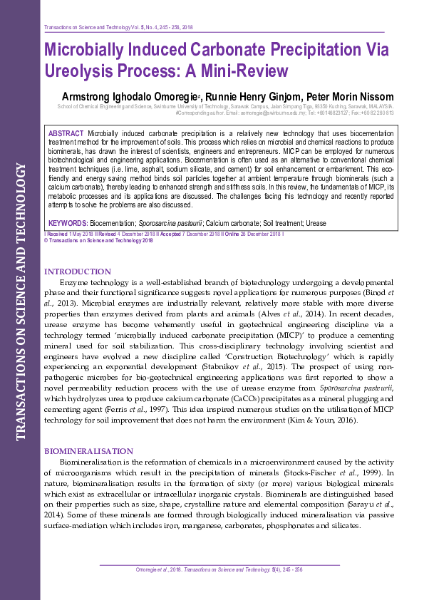 (PDF) Microbially Induced Carbonate Precipitation Via Ureolysis Process ...