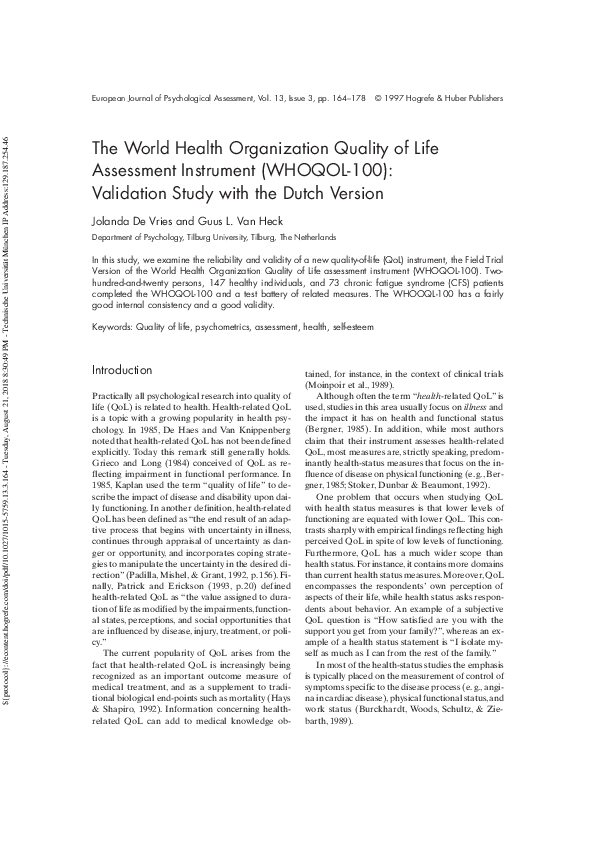 (PDF) The World Health Organization Quality of Life Assessment ...