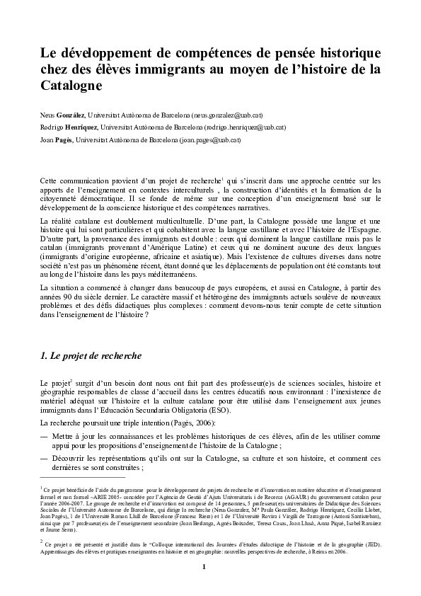 (PDF) Le développement de compétences de pensée historique chez des ...