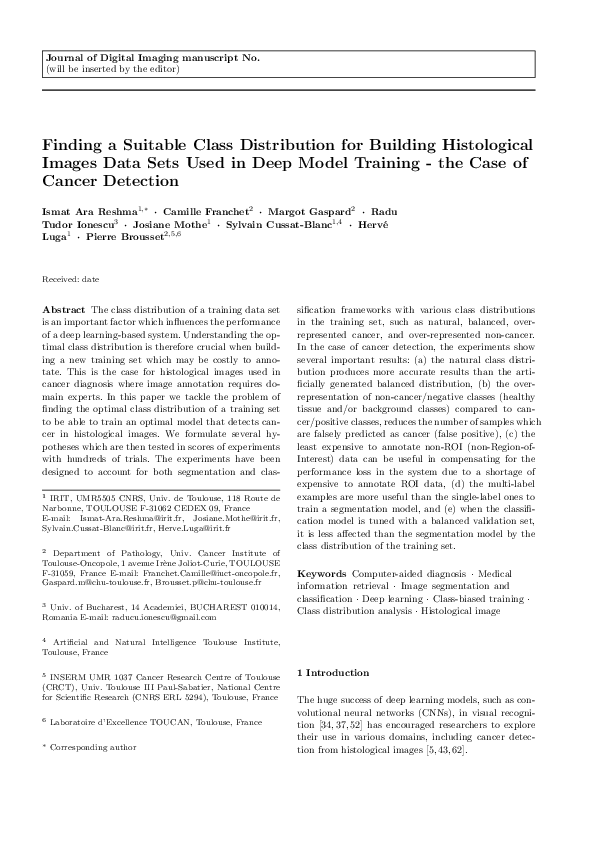 Pdf Finding A Suitable Class Distribution For Building Histological