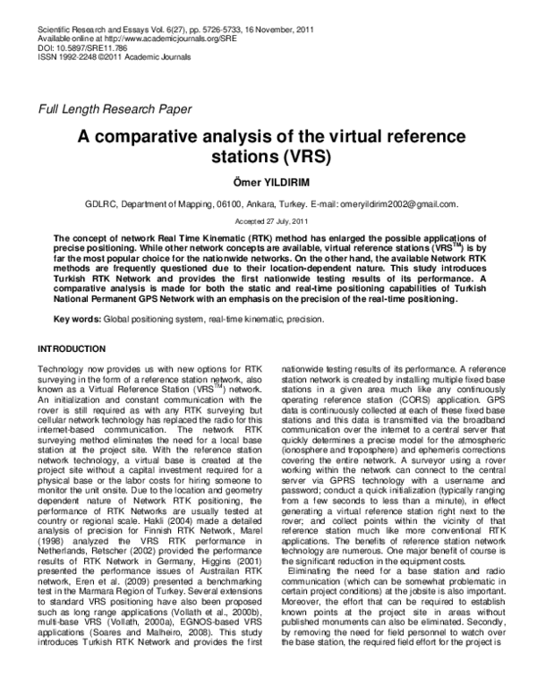 (PDF) A comparative analysis of the virtual reference stations (VRS)