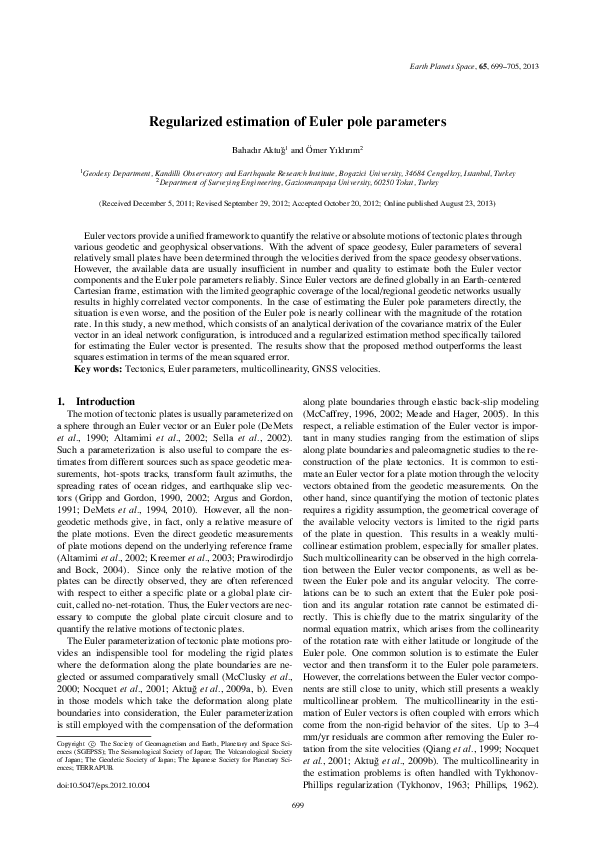(PDF) Regularized estimation of Euler pole parameters
