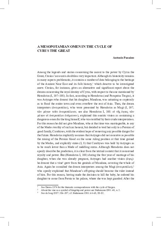 (PDF) A Mesopotamian Omen in the Cycle of Cyrus the Great