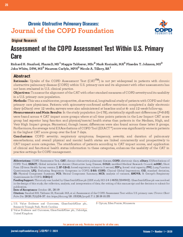 (PDF) Assessment of the COPD Assessment Test Within U.S. Primary Care