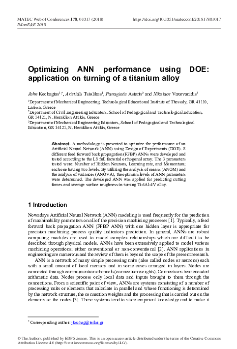 (PDF) Optimizing ANN performance using DOE: application on turning of a ...