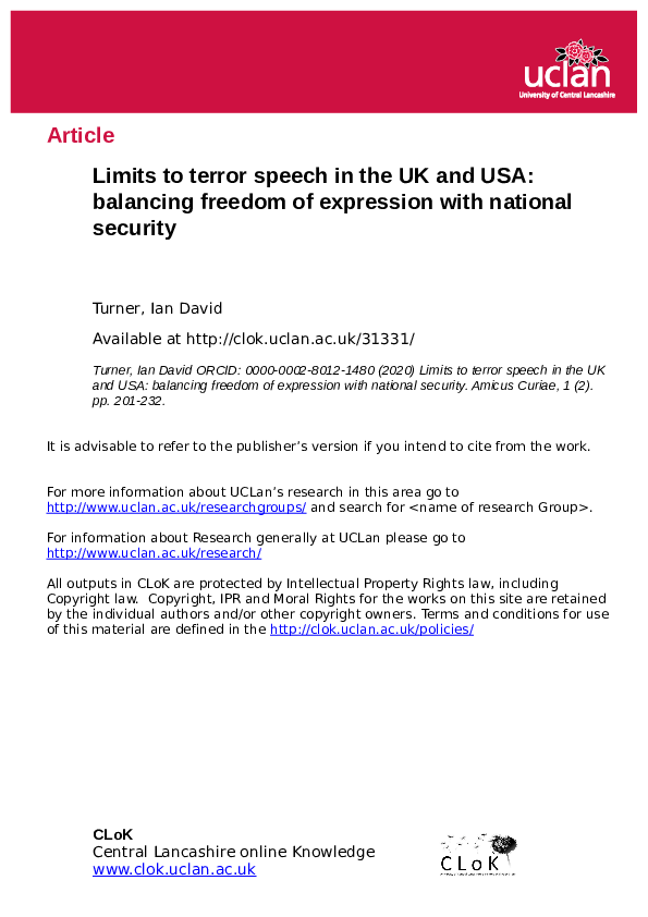 (PDF) Limits to Terror Speech in the UK and USA: Balancing Freedom of ...