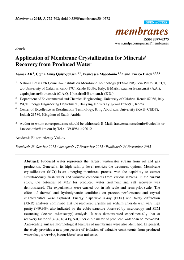 (PDF) Application of Membrane Crystallization for Minerals’ Recovery ...