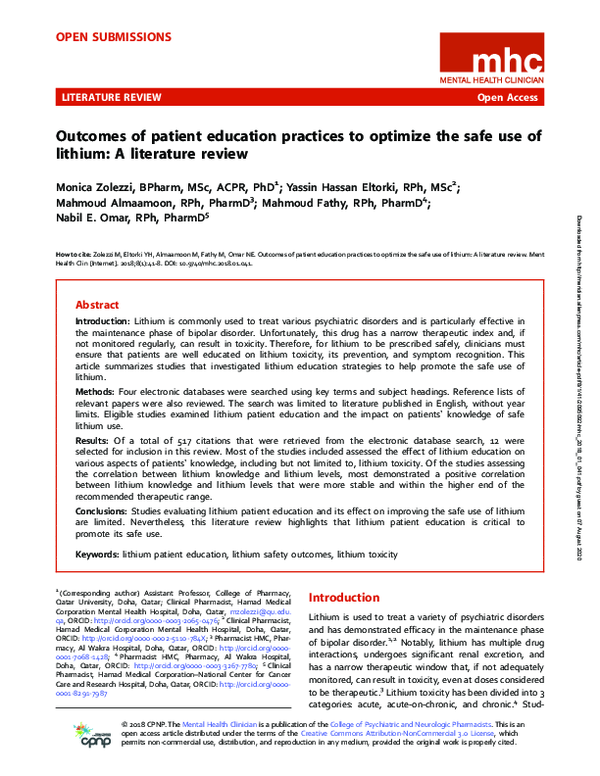 (PDF) Outcomes of patient education practices to optimize the safe use ...