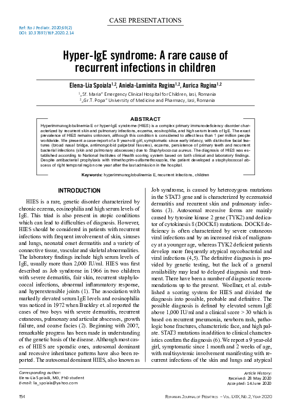 (PDF) Hyper-IgE syndrome: A rare cause of recurrent infections in children