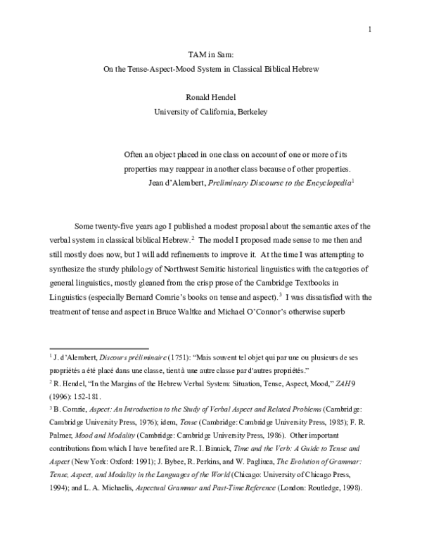 (PDF) TAM in Sam: On the Tense-Aspect-Mood System in Classical Biblical Hebrew