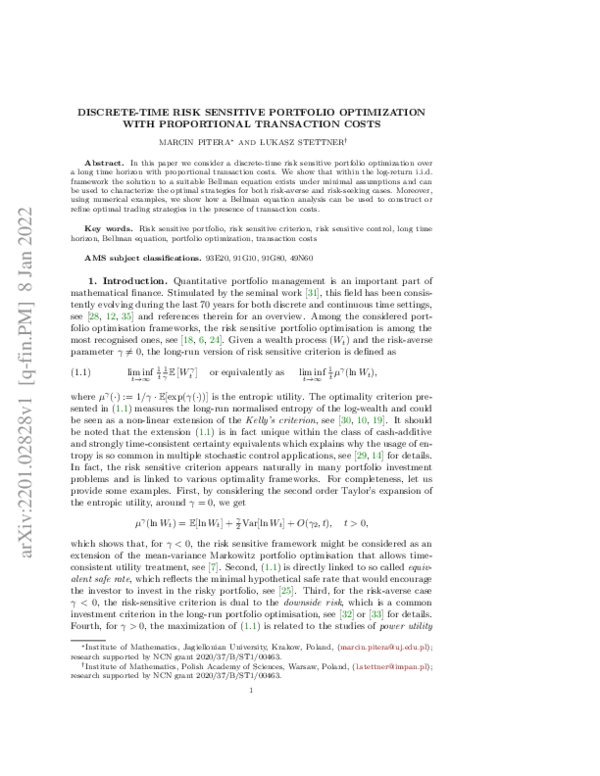 (PDF) Discrete-time risk sensitive portfolio optimization with proportional transaction costs