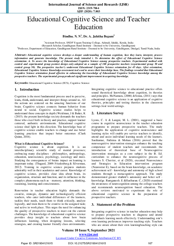 (PDF) Educational Cognitive Science and Teacher Education