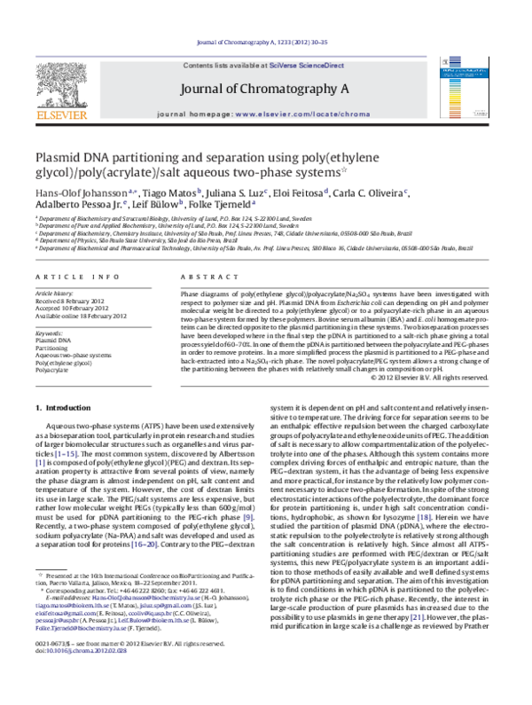 (PDF) Plasmid DNA partitioning and separation using poly(ethylene ...