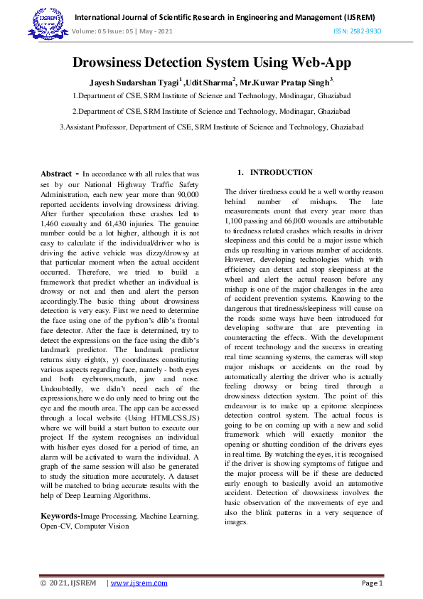 (PDF) Drowsiness Detection System Using Web-App