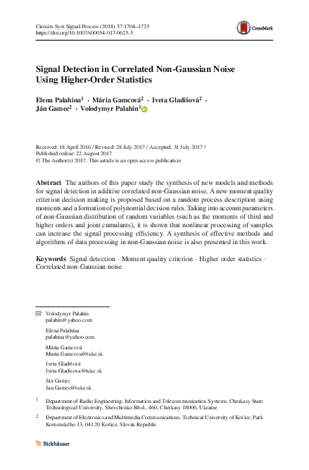 Pdf Signal Detection In Correlated Non Gaussian Noise Using Higher Order Statistics Jan 