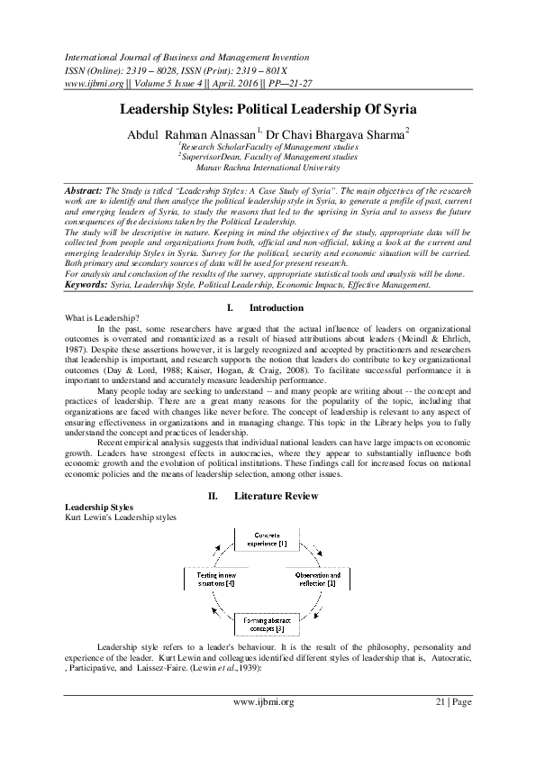 (PDF) Leadership Styles : Political Leadership Of Syria