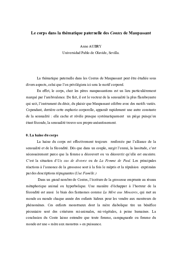 (PDF) Le corps dans la thématique paternelle des "Contes" de Maupassant